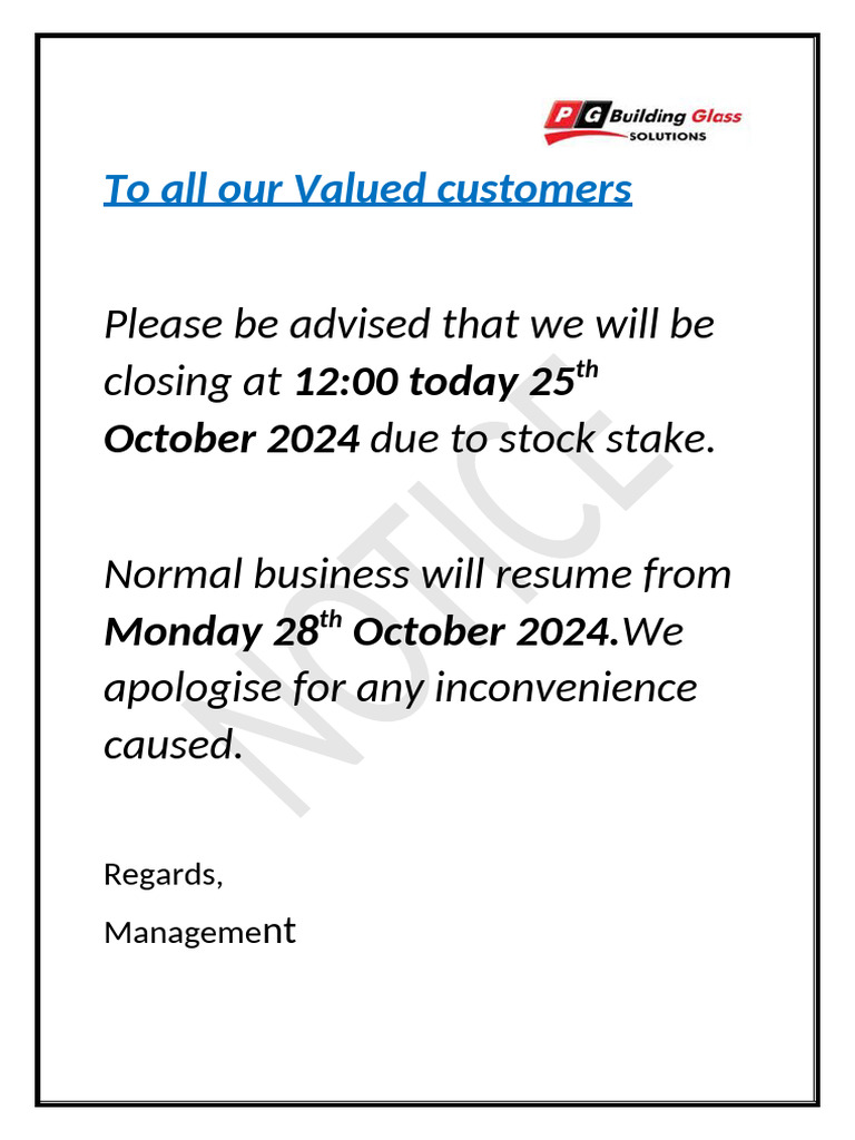 To All Our Valued Customers | PDF