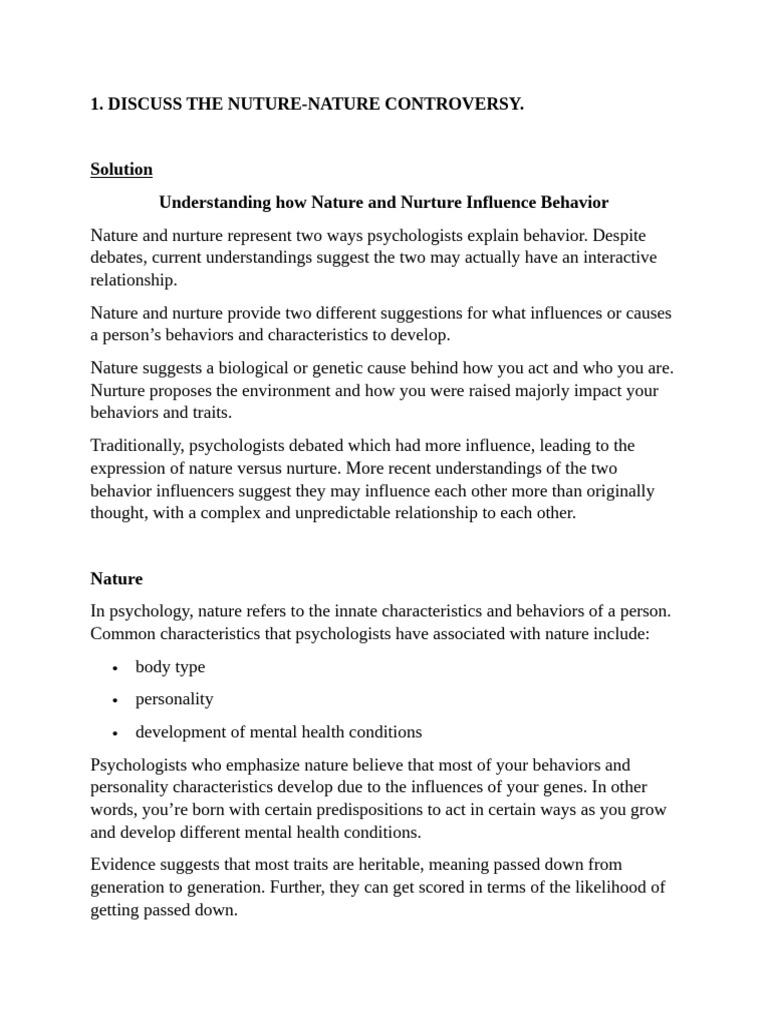 Understanding How Nature and Nurture Influence Behavior | PDF | Nature ...