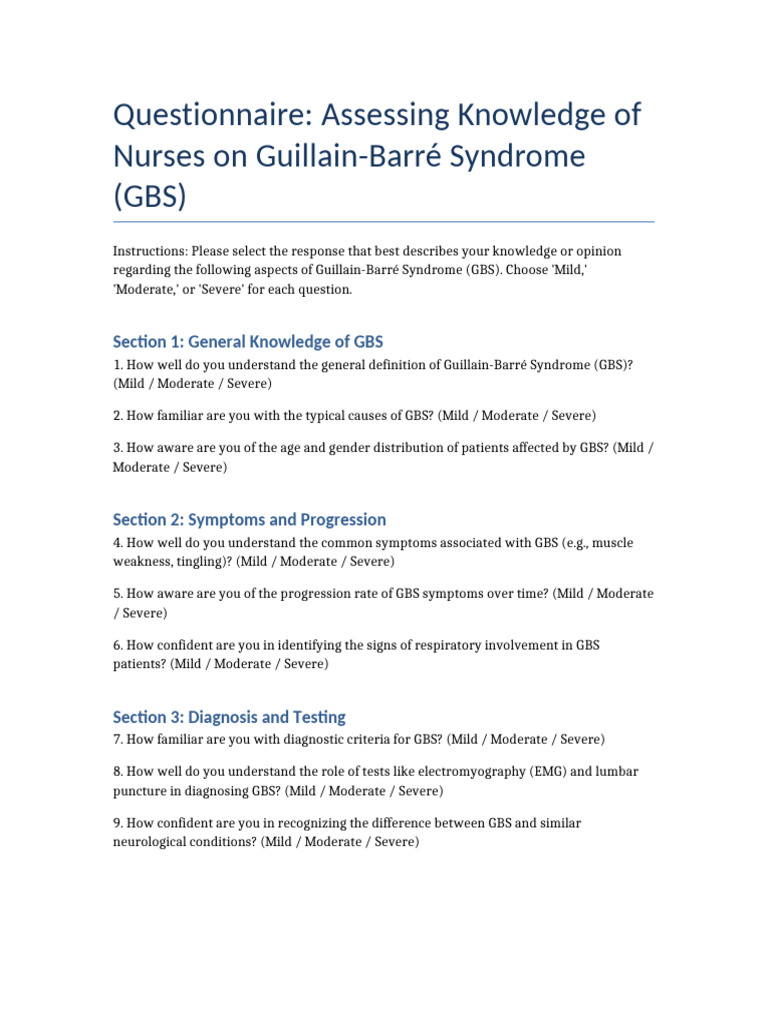 GBS Knowledge Questionnaire GuillainBarre | PDF