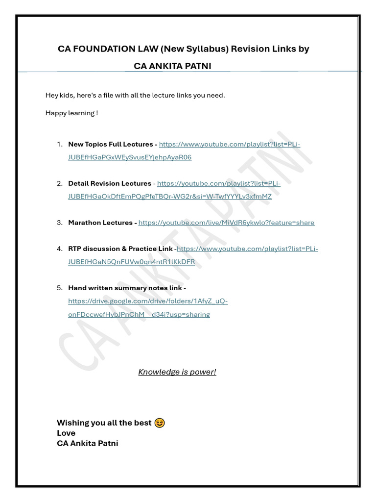 CA Foundation Law Revision File by CA Ankita Patni | PDF