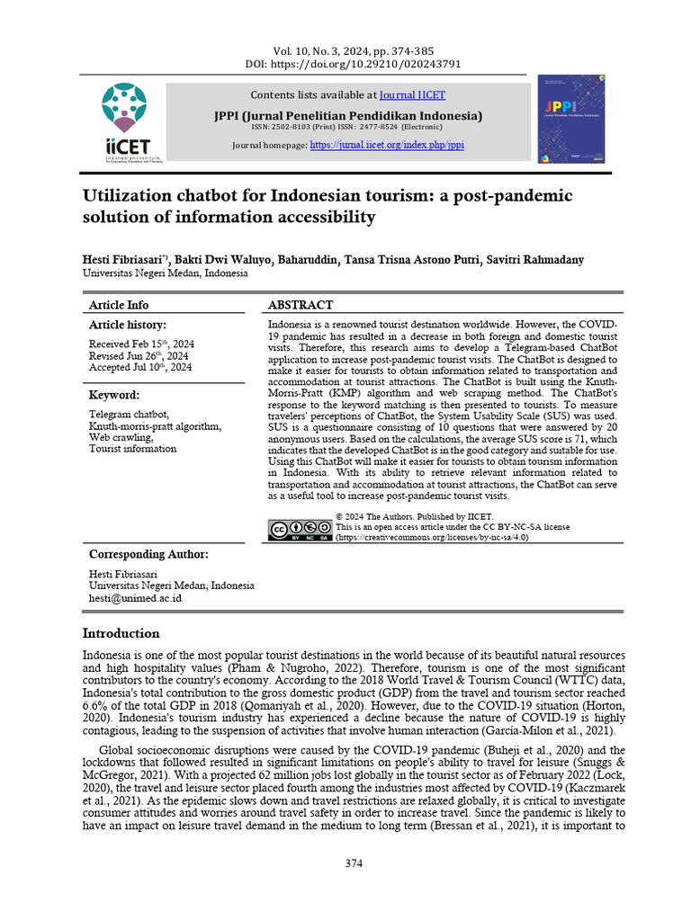 Utilization Chatbot For Indonesian Tourism A Post | PDF | Computer ...