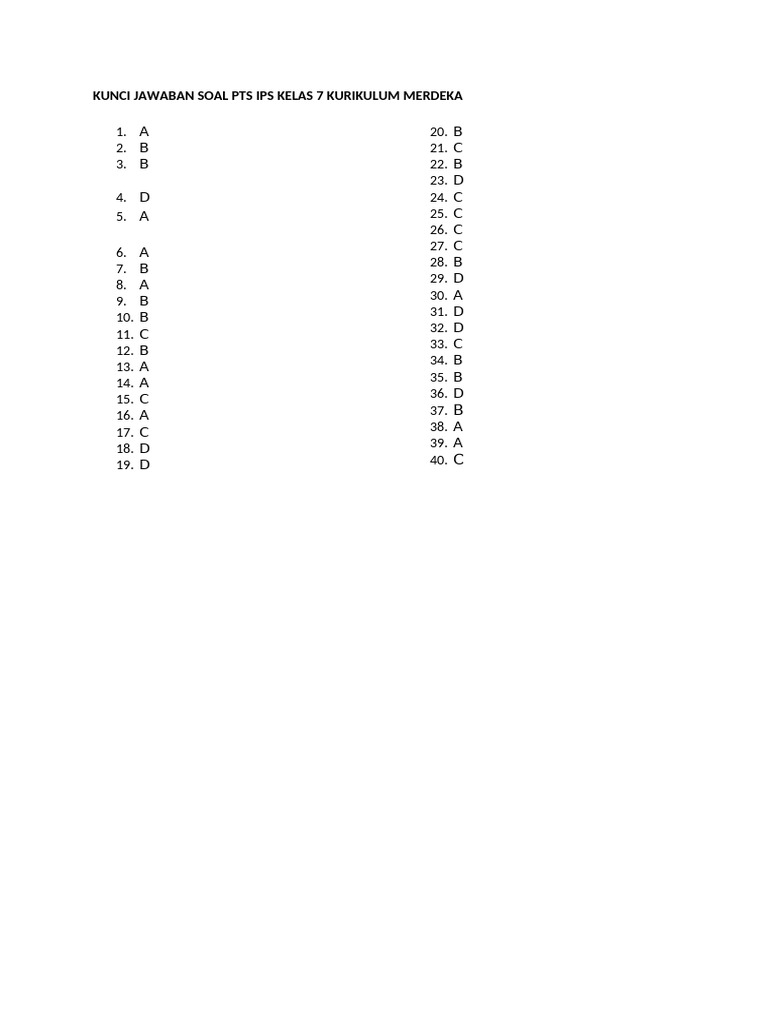 Kunci Jawaban Soal PTS Ips Kelas 7 Kurikulum Merdeka | PDF