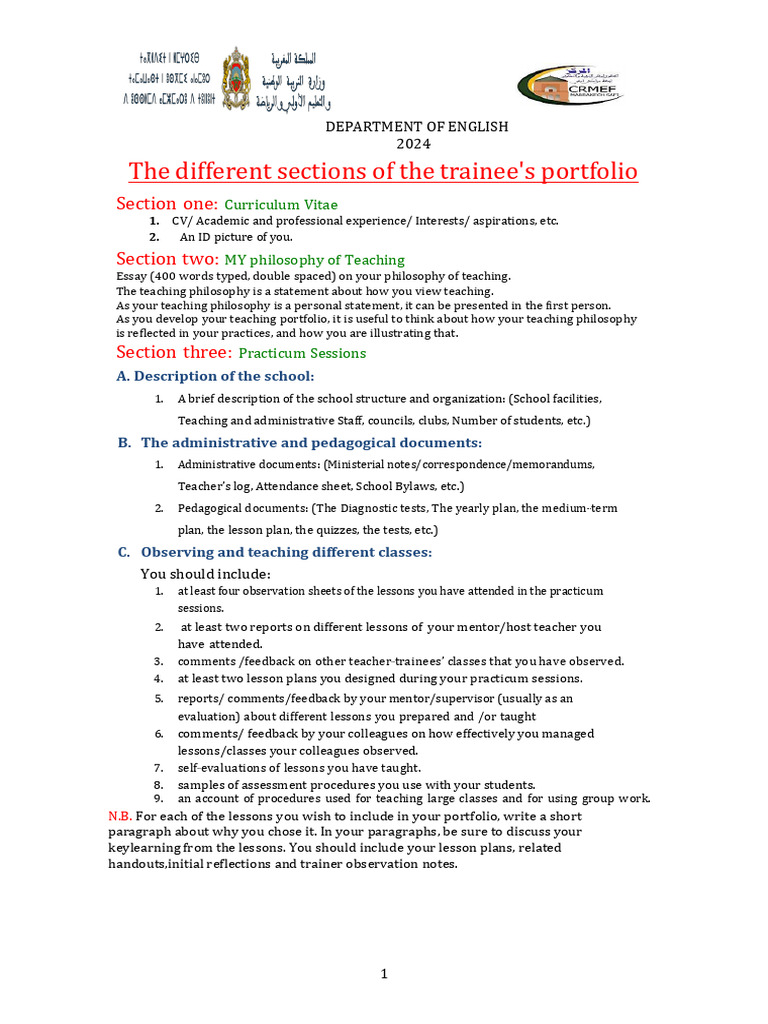 The Different Sections of The Trainees Portfolio | PDF | Pedagogy ...