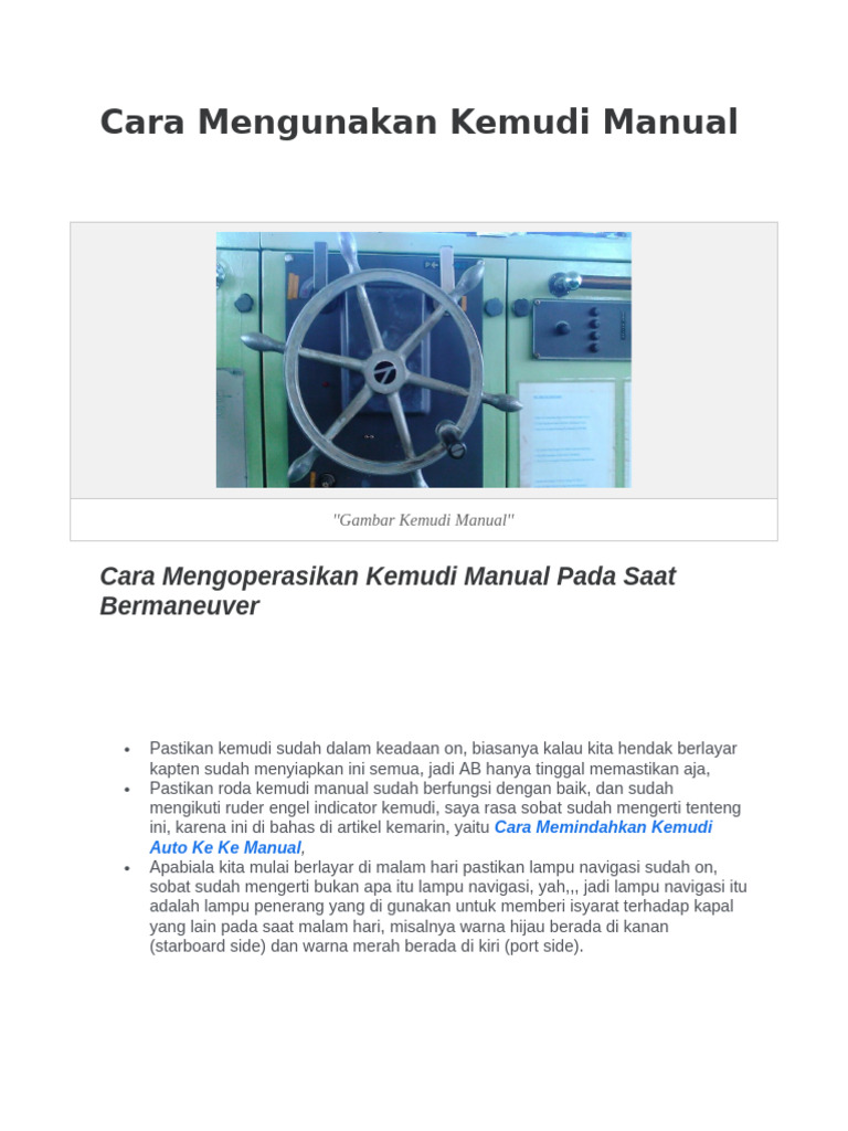 Cara Mengunakan Kemudi Manual | PDF