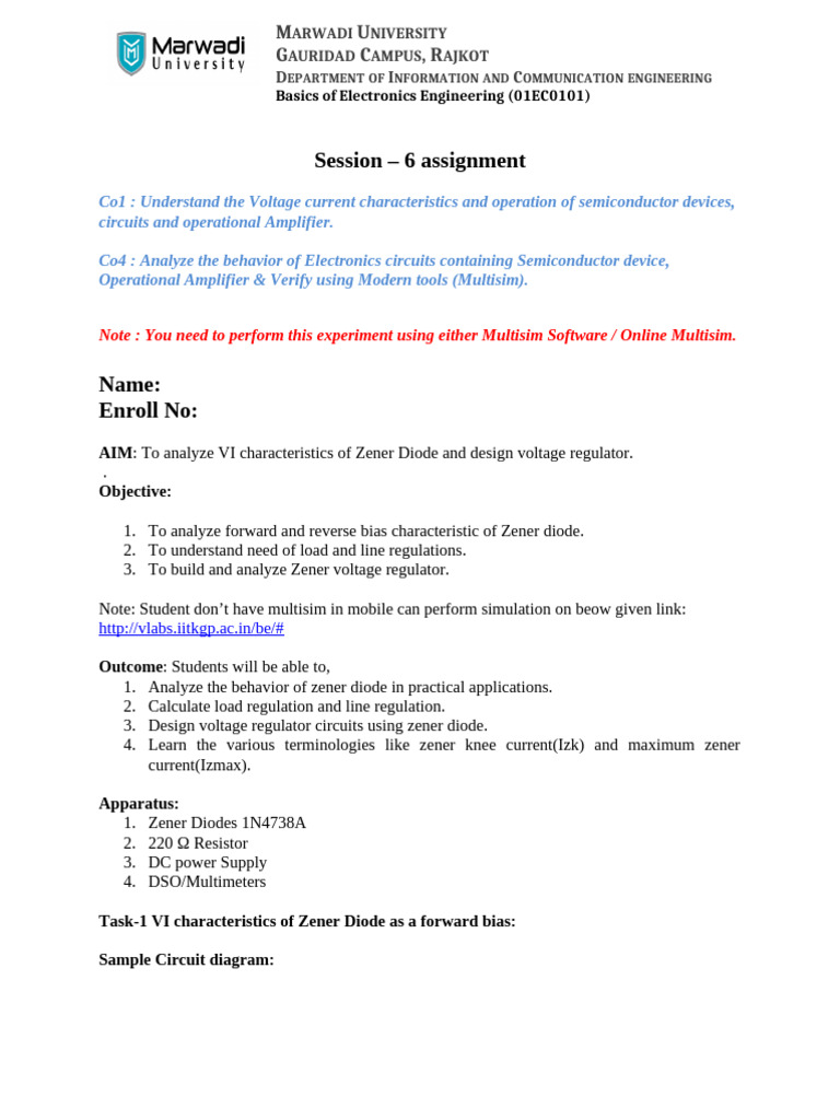 Session-6 Assignment - Zener - Diode - 5M | PDF | Diode | P–N Junction