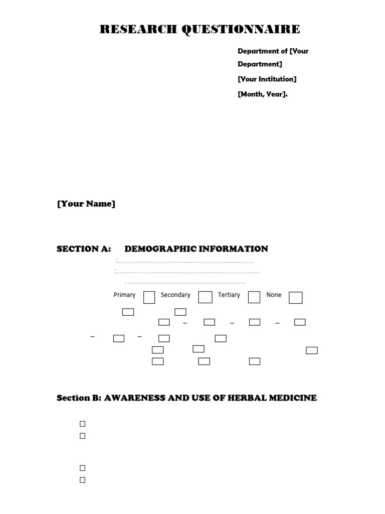 RESEARCH QUESTIONNAIRE | PDF | Alternative Medicine | Traditional Medicine
