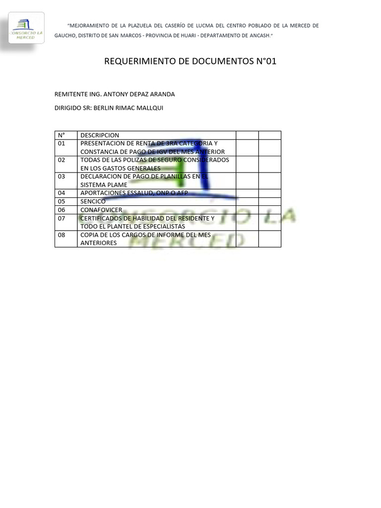 Requerimiento de Documentos N1 | PDF | Derecho