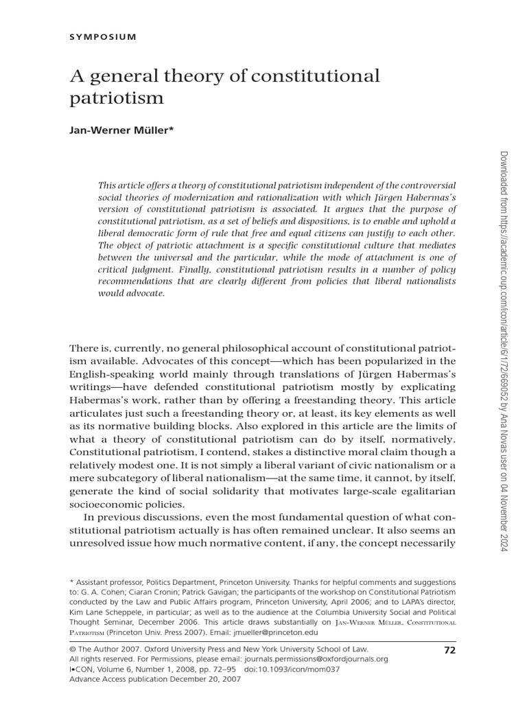 Jan-Werner Muller - General Theory of Constitucional Patriostism | PDF ...