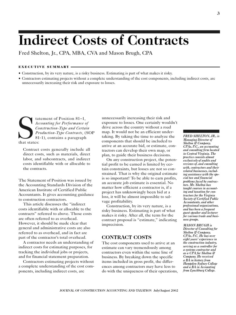Indirect Costs of Contracts: Fred Shelton, JR., CPA, MBA, CVA and Mason ...