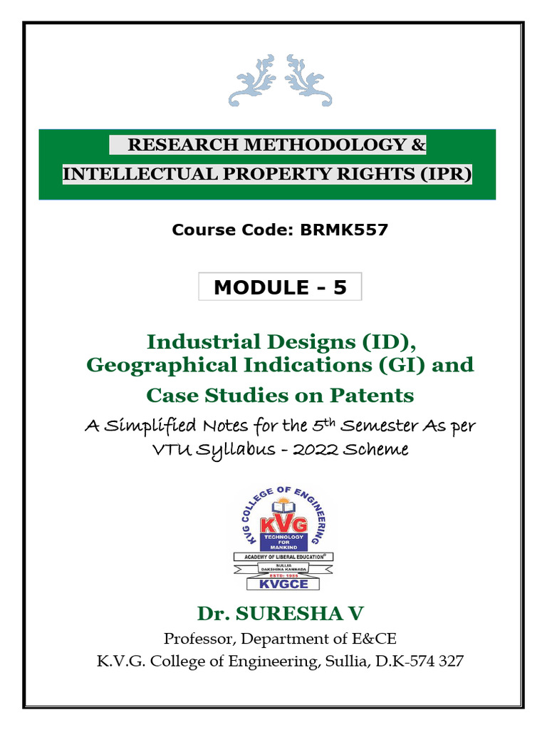 RM&IPR - BRMK557 Module 5 Final DR - Suresha V | PDF | Intellectual Property