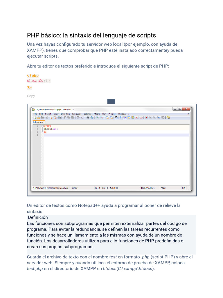 PHP Básico - La Sintaxis Del Lenguaje de Scripts | PDF | Servidor web | Internet y web