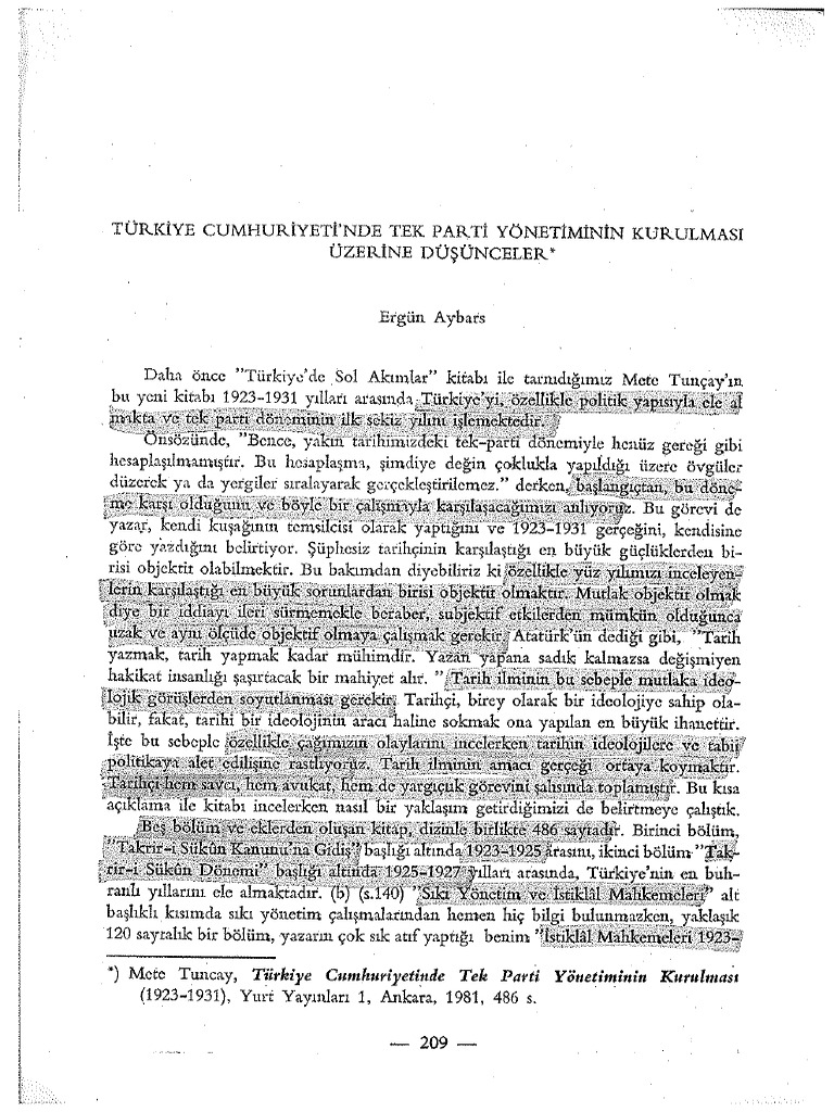 T - Rkiye Cumhuriyeti - Nde Tek Parti Y - Netiminin - Kurulmas - Zerine D - Nceler (#68459 ...