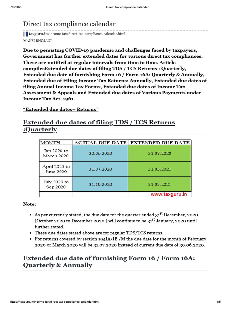 Direct Tax Compliance Calendar | PDF | Taxes | Irs Tax Forms