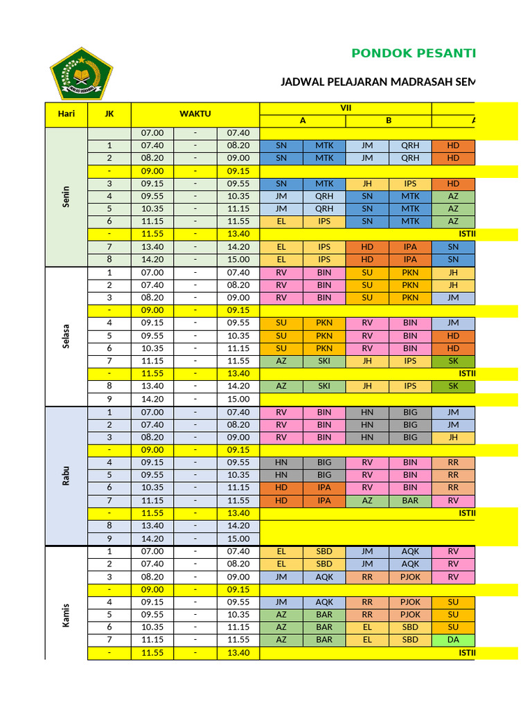 Revisi 4-Jadwal Mapel Ponpes Dar Adz-Dzakirin Ganjil 2425 | PDF
