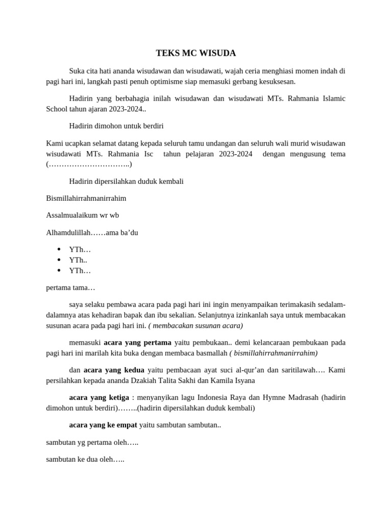 TEKS MC WISUDA | PDF