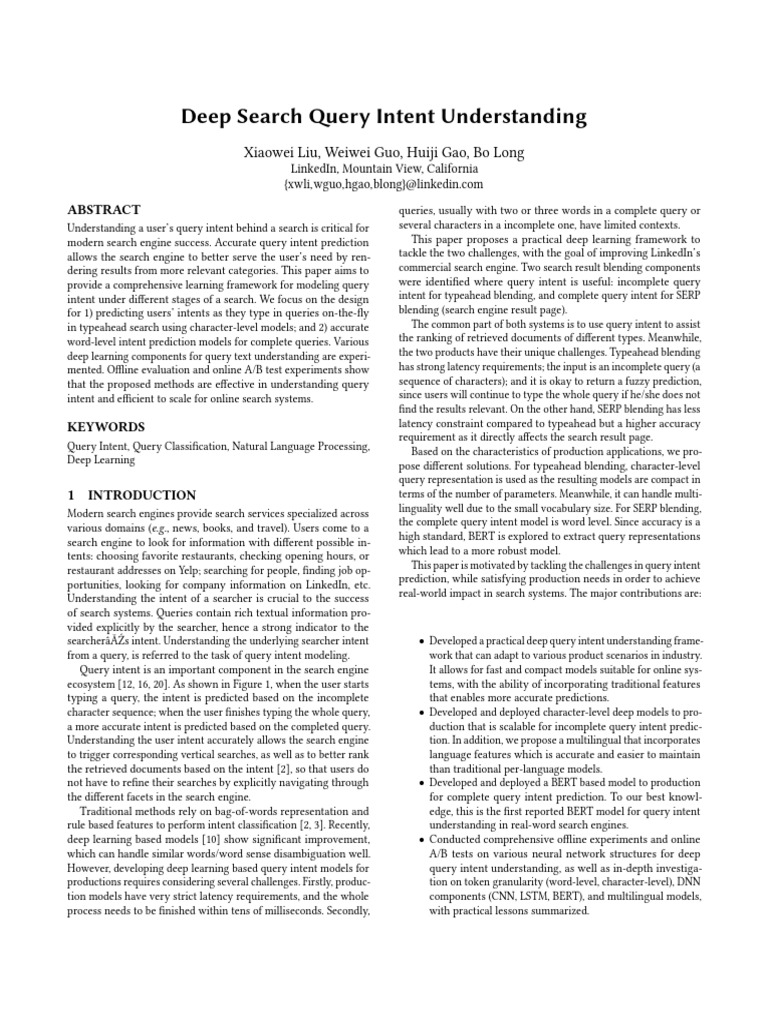 2020 - Deep Search Query Intent Understanding | PDF | Information Retrieval | Computing