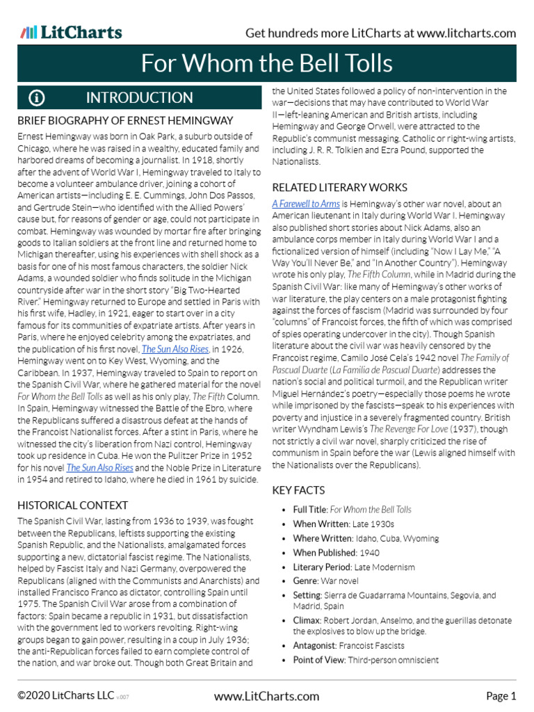 For Whom The Bell Tolls LitChart | PDF | Ernest Hemingway