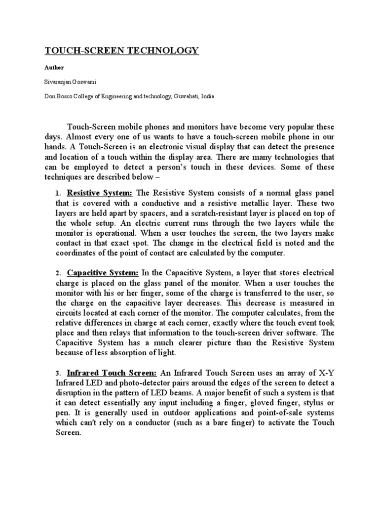 Touch Screen | PDF | Touchscreen | Optics