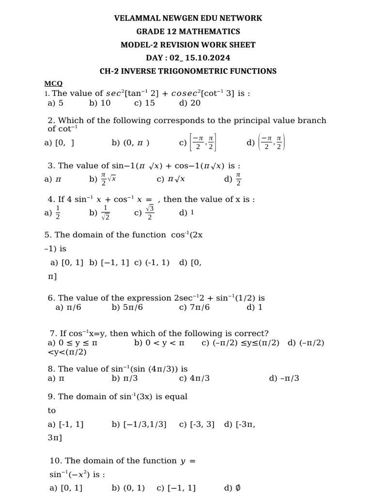 G 12 Maths Day 2 Rev Mat | PDF | Function (Mathematics) | Mathematical ...