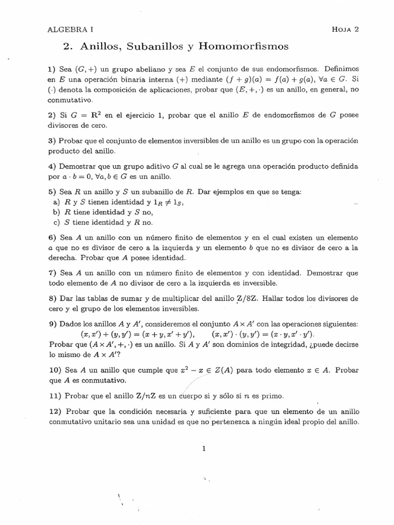 Tema 2 - Hoja de Problemas 2. Algebra I | PDF