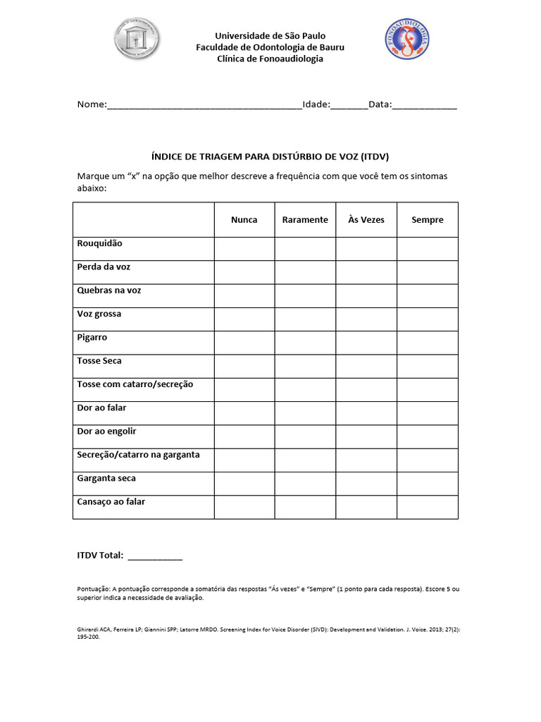 Triagem para Distúrbio de Voz | PDF | Autoajuda