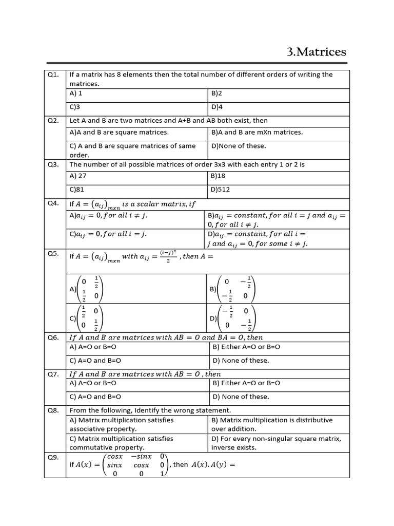 Class Xii Applied Math - Cbqs | PDF | Matrix (Mathematics) | Functions And Mappings