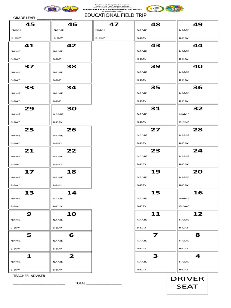 Educational Field Trip Seat Plan | PDF | Career & Growth