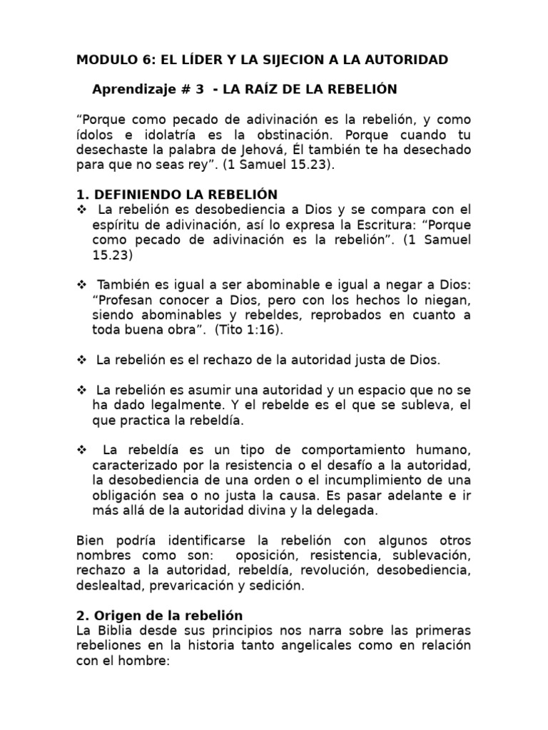 Aprendizaje 3 Del Modulo 6 - LA RAÍZ DE LA REBELIÓN | PDF | Satán | Adán