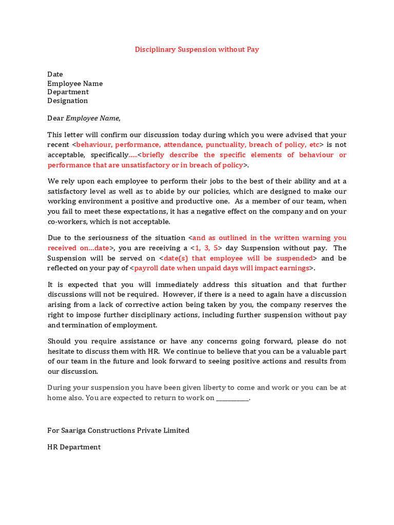 Disciplinary Suspension Notification Letter | PDF