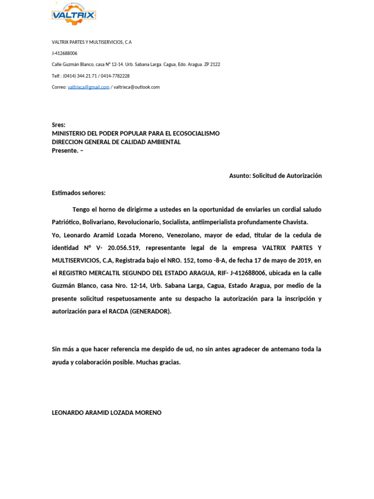 Carta para El Rasda | PDF | Política de venezuela | Venezuela