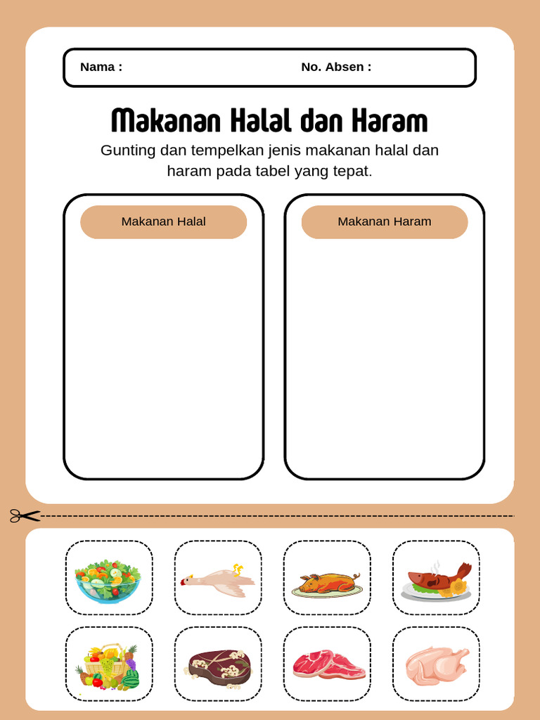 Makanan Halal Dan Haram Lembar Kerja Pendidikan Agama Islam Coklat ...