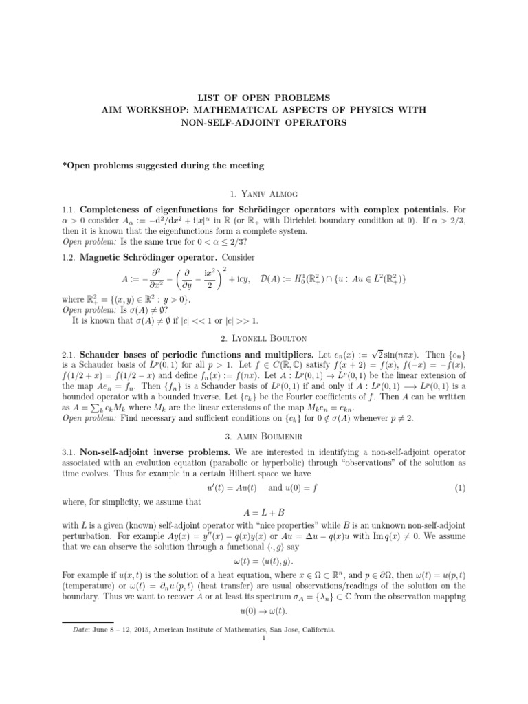 Non Self Ad Joint Problems | PDF | Operator (Mathematics) | Eigenvalues And Eigenvectors