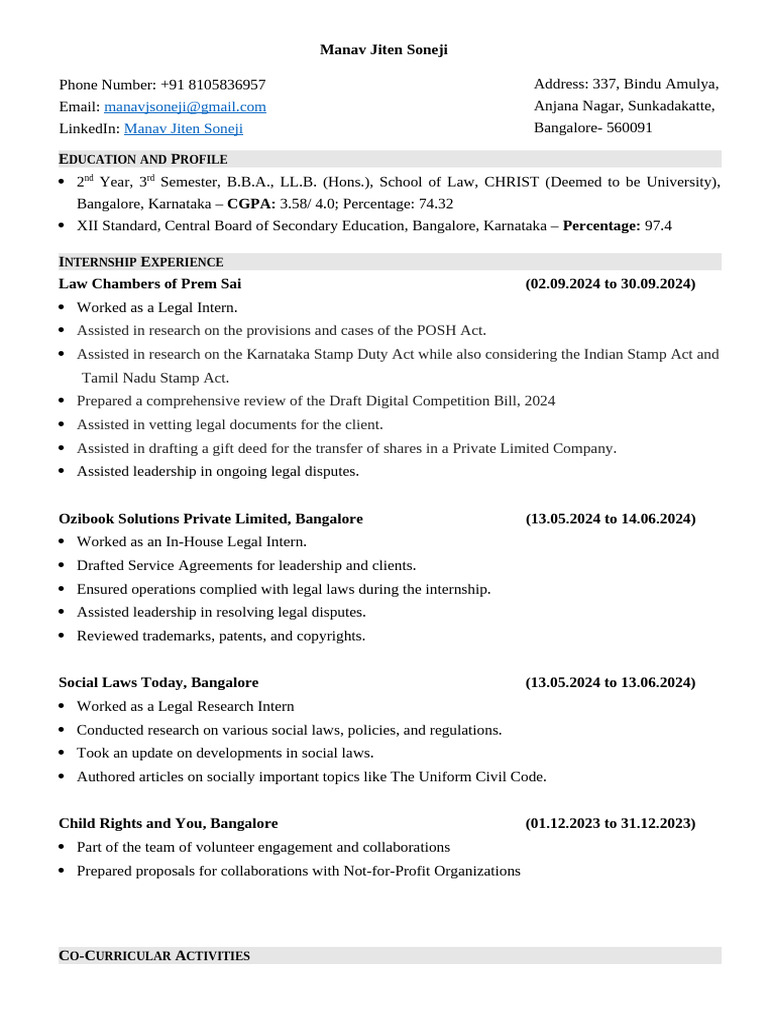 Manav Soneji CV | PDF | Justice | Crime & Violence