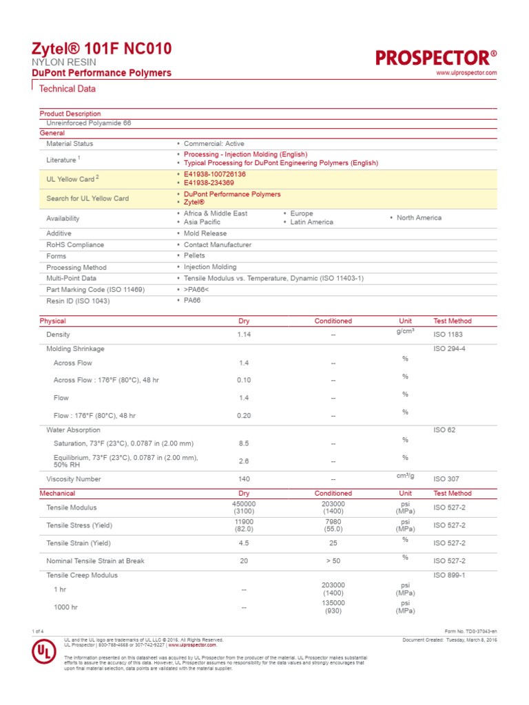PA66 Zytel 101F NC010 | PDF | Nylon | Materials
