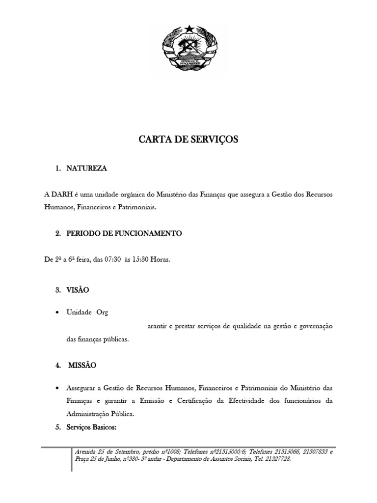 Carta de Serviços do Ministério das Finanças | PDF | Negócios ...