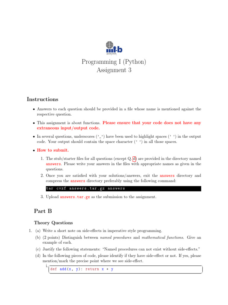 Programming I (Python) Assignment 3: Instructions | PDF | Software Development | Software ...