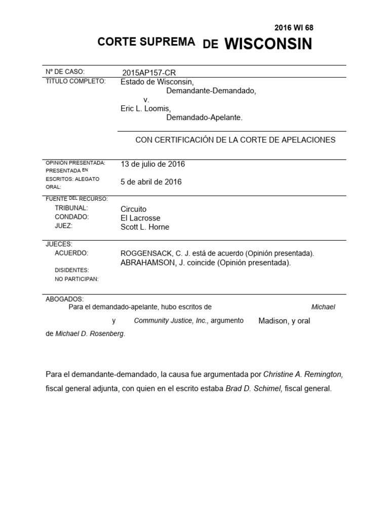 Caso Loomis y Evaluación de Riesgos COMPAS | PDF | Sentencia (ley ...