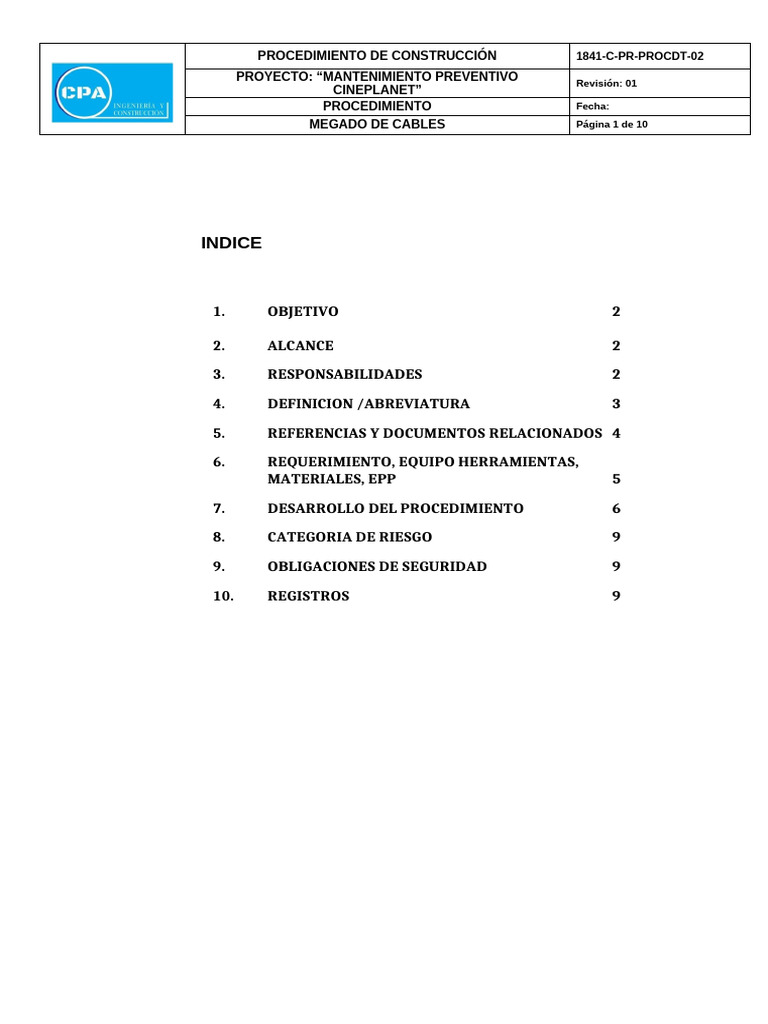 Procedimiento Megado de Cables-CPA | PDF | Aislador (Electricidad) | Cobre