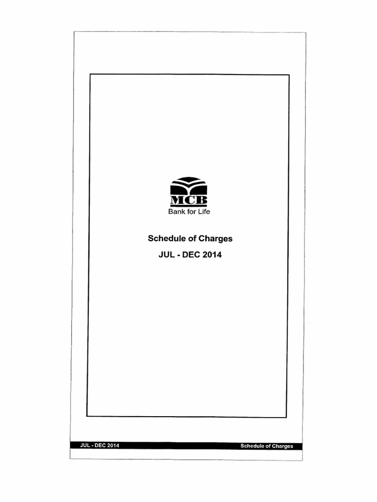 Schedule of Bank Charges (July - December 2014) | PDF