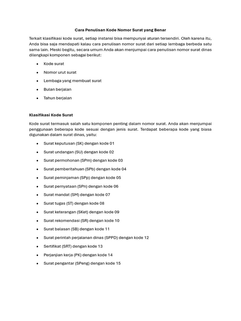 Panduan Penulisan Nomor Surat Dinas | PDF