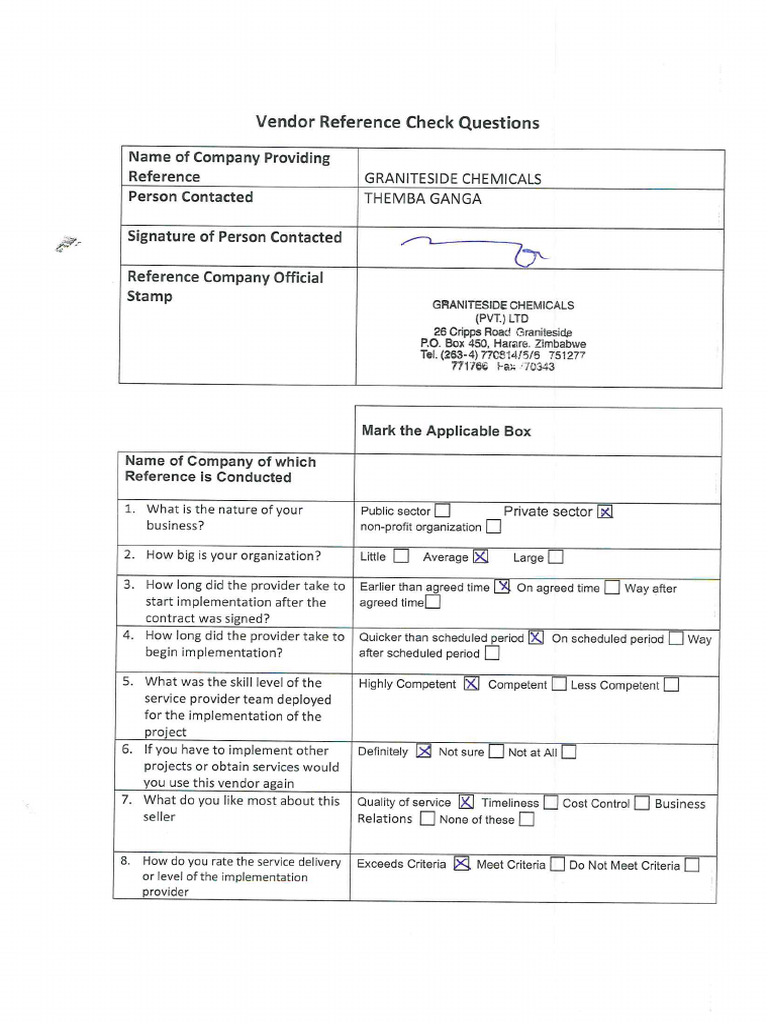 Vendor Reference Check Questions | PDF Vendor Reference Check Questions | PDF