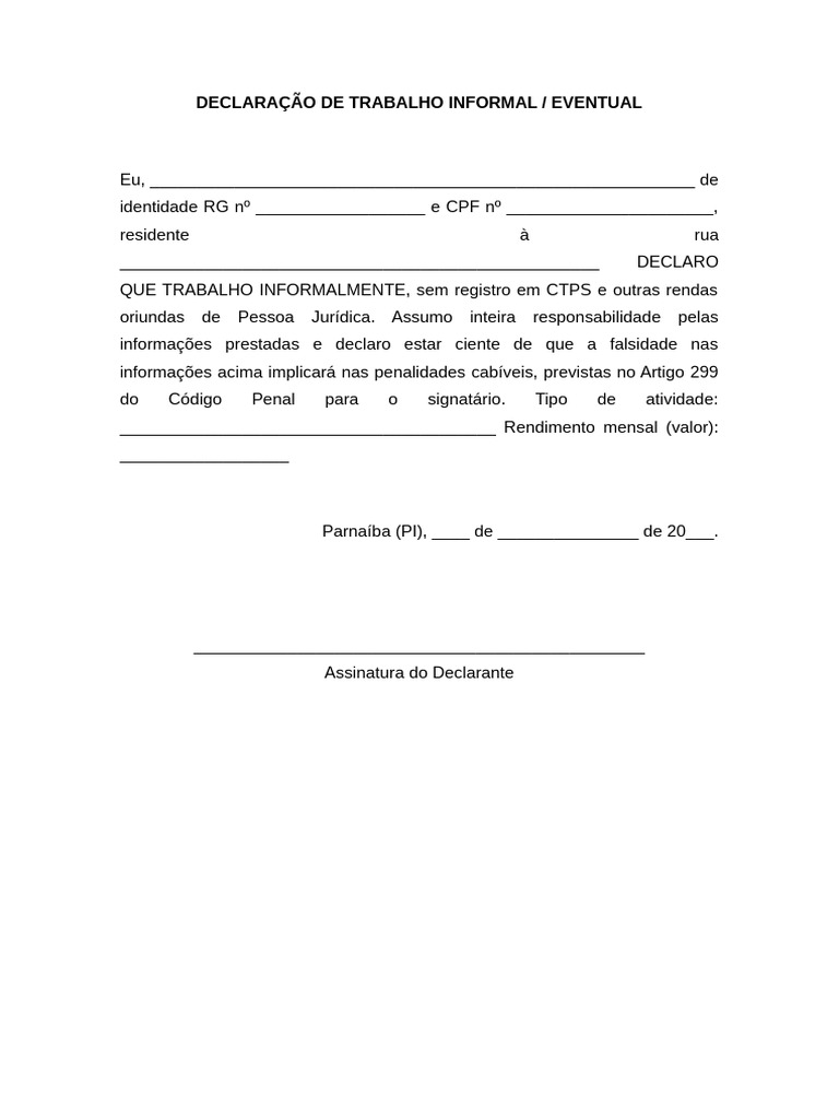 Declaração de Trabalho Informal | PDF