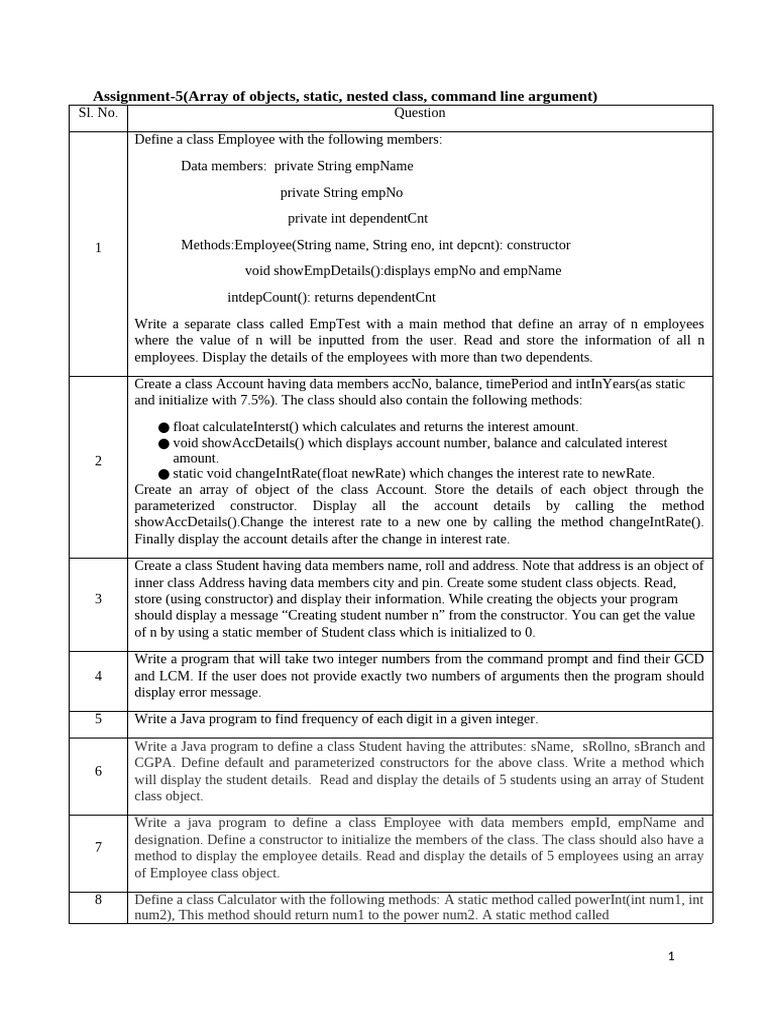 Dms 6703462876aa8java Lab Assignment 5 Array Of Objects Static Nested Class Command Line 0292