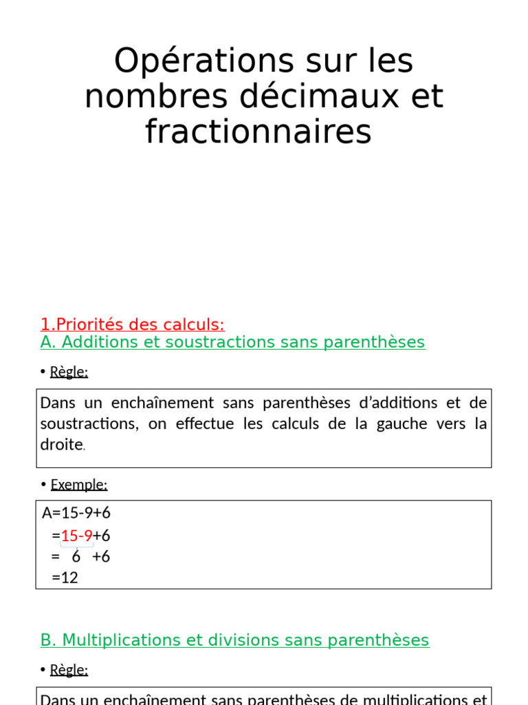Operations Sur Les Nombres Decimaux Et Fractionnaires 2 | PDF ...