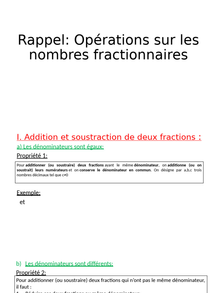 Rappel Operations Sur Les Nombres Fractionnaires | PDF