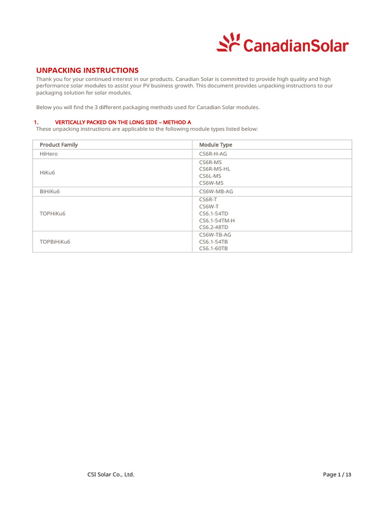 CS - Unpacking Instructions of PV Modules v1.4 - en | PDF | Pallet