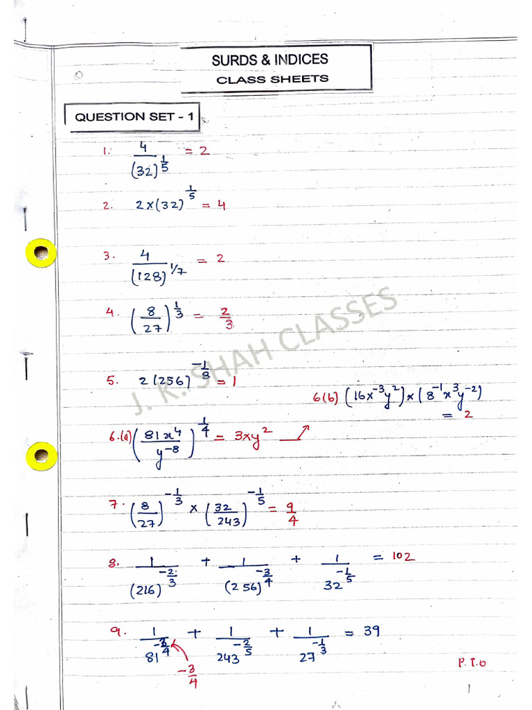 CAFC-Surds & Indices-Class Sheet Q Set | PDF