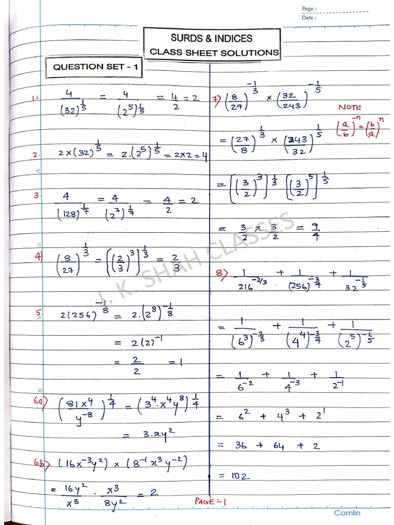 CAFC-Surds & Indices-Class Sheet Soln | PDF