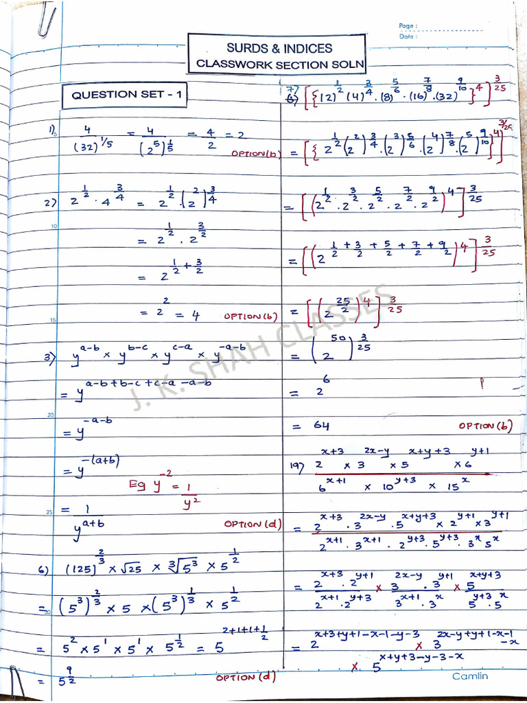 Surds and Indices Classwork Questions | PDF