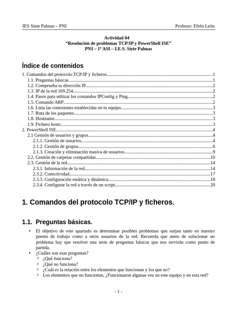 Actividad 04 - Resolucion de Problemas TCP IP y PowerShell ISE | PDF | Dirección IP | sistema de ...